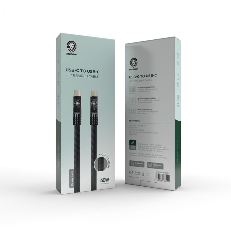 Shop Green Lion USB-C To USB-C LED Braided Cable 1 Meter (GNBLEDBCCCBK)