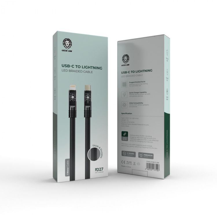 Shop Green Lion USB-C To Lightning LED Braided Cable 1 Meter (GNBLEDBCCLBK)