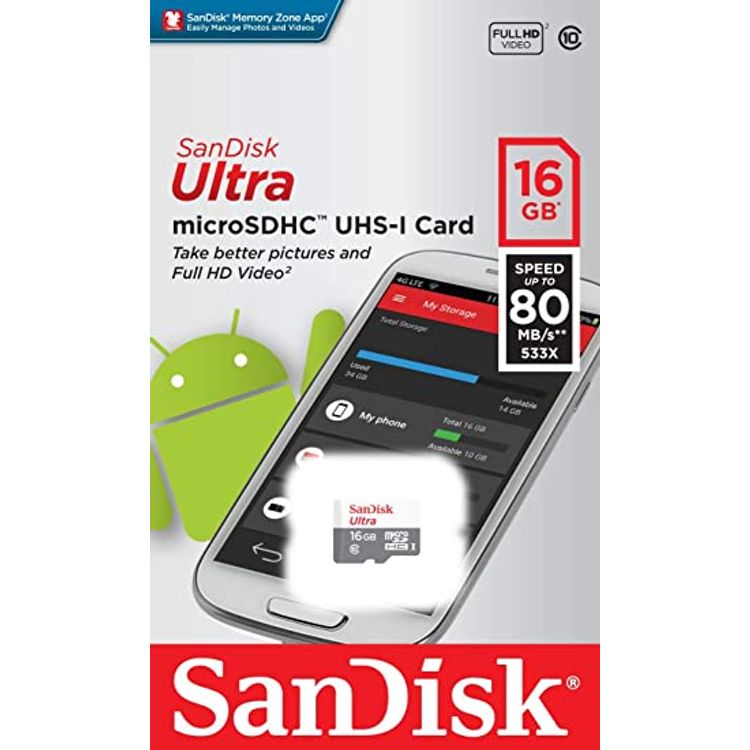 SanDisk 16 GB Ultra Android Class 10 MicroSDHC Memory Card, White ...